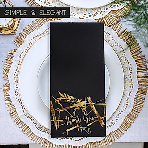 Black and Gold Napkins for Wedding Reception, Soft and Absorbent Fancy Paper Napkins for Party 50-Pack, Disposable Dinner Napkins, Thank You Napkins, 3-Ply Fold, 12" x 17", Thick 55gsm