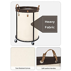 StorageWorks Laundry Basket with Wheels, 210L Extra Large Rolling Laundry Hamper, Round Laundry Cart with Steel Frame and Removable Bag, 4 Casters and 2 Brakes, Beige, 1-Pack