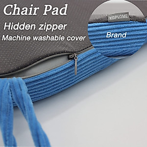 KGPLOME Chair Cushion with Ties for Dining Chairs - Non Slip Memory Foam Kitchen Seat Pad and Indoor Pad with Machine Washable Cover [ 16.5 x 16.2 Inches ] - Blue