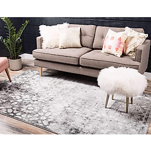 Unique Loom Sofia Collection Area Rug - Larvotto (6' 1" x 9' Rectangle, Dark Gray/ Ivory)