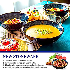 TochilyMoM Large Stackable Snowflake Blue Glaze Pasta Bowls,Wide and Deep Thickened Serving Bowls for Salads, Curry, Ramen, Pho. Microwave and Dishwasher Safe,30 oz 8" Ceramic ramen Bowls