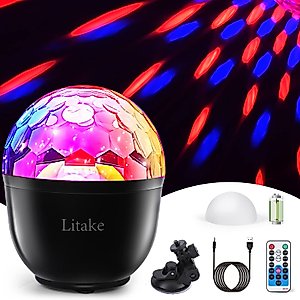 Litake 2in1 Music Activated RGBW Mini Disco Ball Light for Car Outdoor,Color Nursery Night Light for Kids Teen,360° Rotating Lights with Remote,USB Rechargeable Light for Bar Party Halloween Xmas