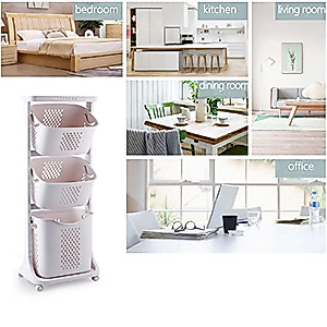 3 Tier Laundry Basket PP Material Laundry Basket with Wheels Laundry Basket Shelf with Two Kinds of Handles Clothes Baskets for Kitchen Bedroom Laundry Room Bathroom