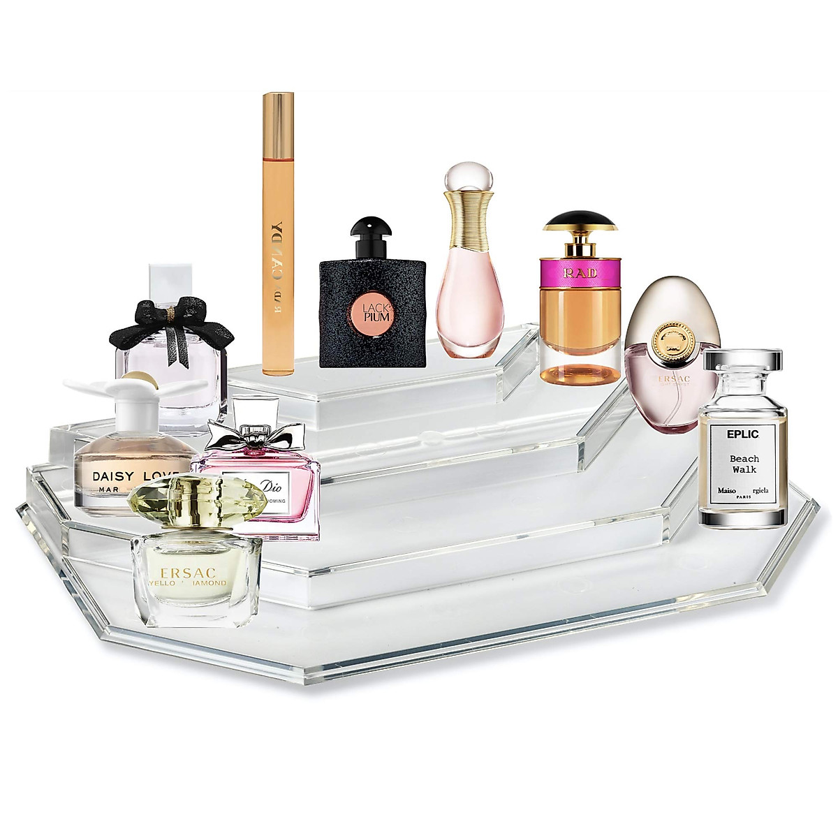 byAlegory Acrylic Mini Perfume & Mini Scented Oils Organizer & Vanity Display 4 Tiers for Storing Mini, Travel Size, Rollerball Beauty Perfume Bottles - Clear