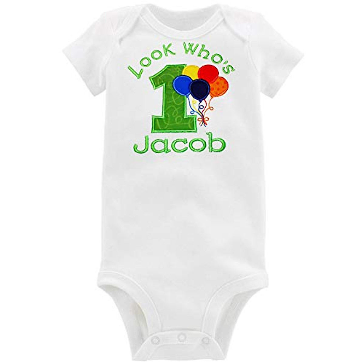 Fantasy Kids Designs First Birthday Boy Outfit Balloons Bodysuit Personalized with Baby Custom Name (Lime Green, 24 Months)