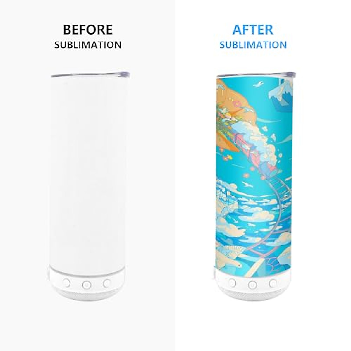 HIZEE 20 oz 1 pack Sublimation Tumbler Blank Bluetooth Music Speaker with Straw and Lid,Skinny Straight Stainless Steel Sublimation Cup Detachable Speaker Suitable for Travel Gifts