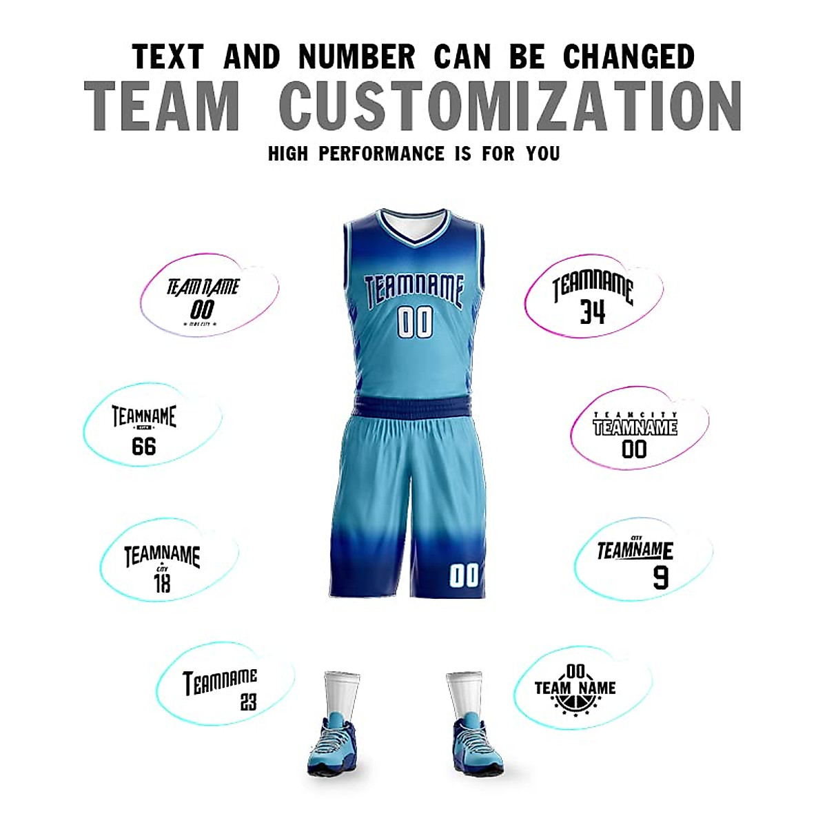 Custom Gradient Basketball Jersey Kit Printed Team Name &Number Suit for Adults Boys Personalized Athletic Uniform
