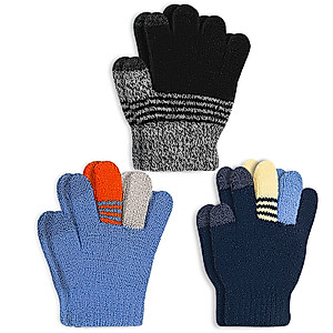 kimmyku Winter Gloves For Toddlers Kids Boy Girls ，3Pairs Toddler Kids Gloves Winter Mittens Full Finger Children Thermal Warm Knit Gloves 2-4-5-6-7-12years