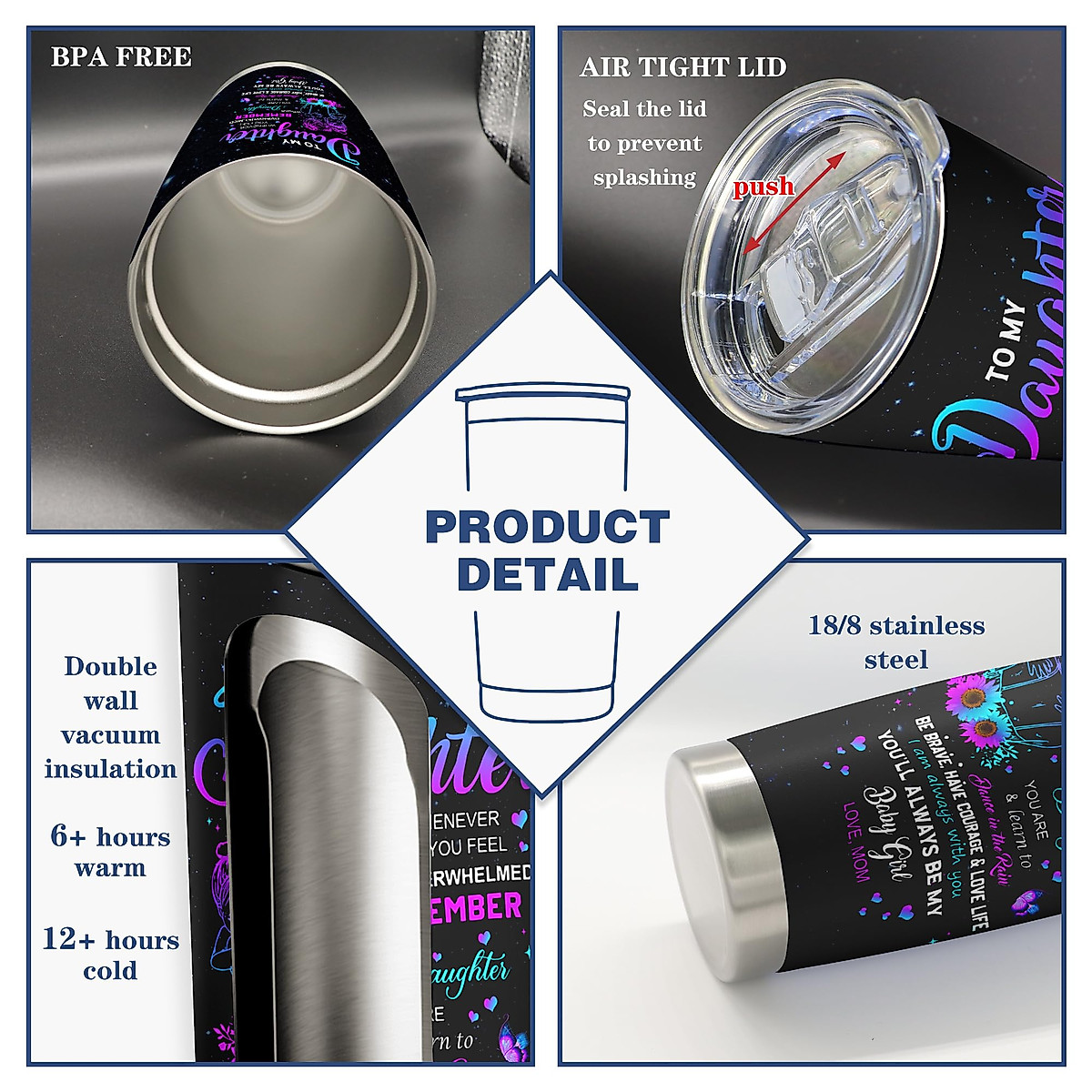 Vutieso Daughter Gifts From Mom Mothers Day, Daughter Gift Tumbler 20oz, Gifts For Daughters From Mother, Daughters Birthday Presents From Mom