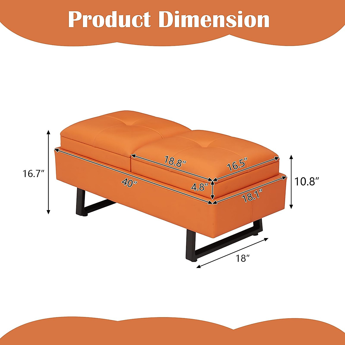 Kinfant Modern Futon Sofa Bed - 2-Seat Couch Bed with Soft Cushions for Living Room Bedroom and Small Space (PU Leather, Orange)