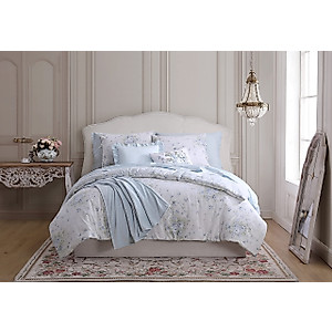 Shabby Chic® - Queen Comforter Set, Reversible Cotton Bedding with Matching Shams, Elegant Floral Home Decor for All Seasons (Bailey Blue, Queen)