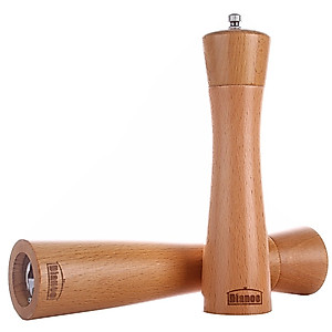 2PCS Dianoo Wood Pepper Grinder Salt And Pepper Mill Set Wooden Adjustable Shakers with Ceramic Core 8 Inch And 10 Inch