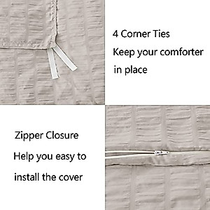 Cozyide Light Grey Duvet Cover Queen, 3 Pieces Bedding Duvet Covers, Soft Breathable Seersucker Duvet Cover Set with Zipper Closure and Corner Ties (1 Duvet Cover 90"x90" + 2 Pillow Shams 20"x26")