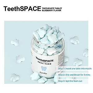 TeethSPACE Eco Friendly Travel Size Toothpaste Tablets,Teeth Whitening&Fresh Breath,Natural Blueberry Flavor,Fluoride Free,TSA Compliant,Plastic-Free,65 Tablets