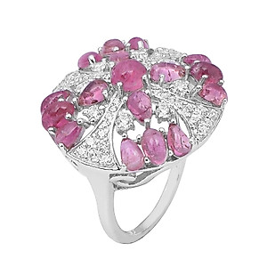 Shine Jewel 925 Sterling Silver Pink Tourmaline Gemstone Cocktail Statement Circle Wedding Ring (8)
