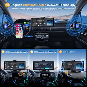 10.26'' Car Stereo with 4K Dashcam, Wireless Carplay & Android Auto, Backup Camera, Bluetooth, GPS Navigation