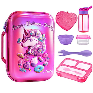 BDBKYWY Exclusive 3D Unicorn Lunch Box for Girls Reusable Bento Box Insulated Lunch Bag Toddler Lunch Box Kids for Picnics, Outdoor Activities, Back to School Supplies Meal Tote Kit for Girls Age 6-12