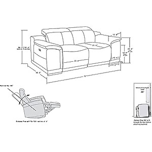 Blackjack Furniture Lorenzo Mid Century Modern Italian Leather Living Room Power Reclining, Loveseat, 72", White