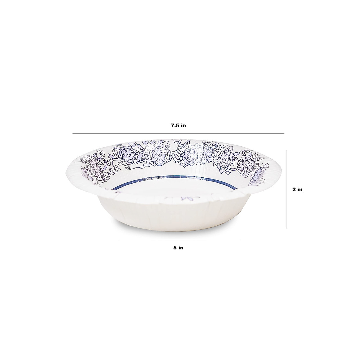 DHG PROFESSIONAL Pack of 42 Counts Beautifully Designed Blue Floral Paper Bowls - Luxury Disposable Tableware for any Occasion (20oz Bowl)