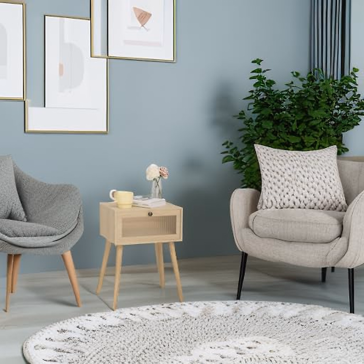 AWASEN Mid Century Modern Nightstand, Small Bedside Table with Drawer, Side Table Bedroom End Table with Storage and Solid Wood Legs for Living Room and Small Space (Natural)