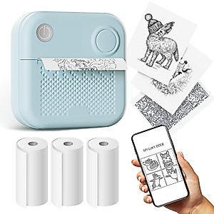 Mini Printer Sticker Thermal Printer with 3 Rolls Paper, Bluetooth Portable Phone Printer,Study Printer for Pictures, Photos, Journals, DIY, Compatible with Phone & Tablet…