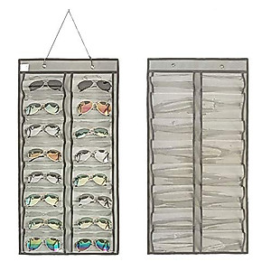 ANIZER Dual-sided Hanging Sunglasses Organizer Dust-Proof Glasses Storage Wall Pocket Eyeglasses Display Case with 32 Slots (GREY)