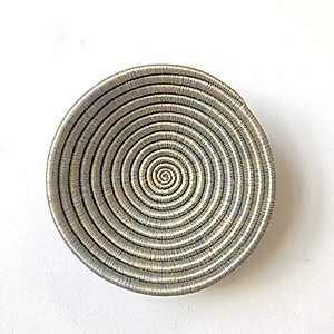 Small African Basket- Kivumu/Rwanda Basket/Woven Bowl/Sisal & Sweetgrass Basket/Tan, Blue-Gray