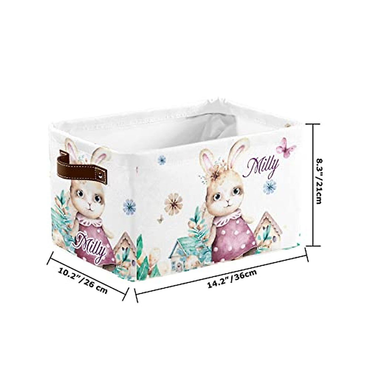 Cute Bunny Rabbit Personalized Storage Basket ,Custom Storage Bins Cubes Organizer with Handle for Bedroom Wardrobe,Nursery,Basket 1 Pack