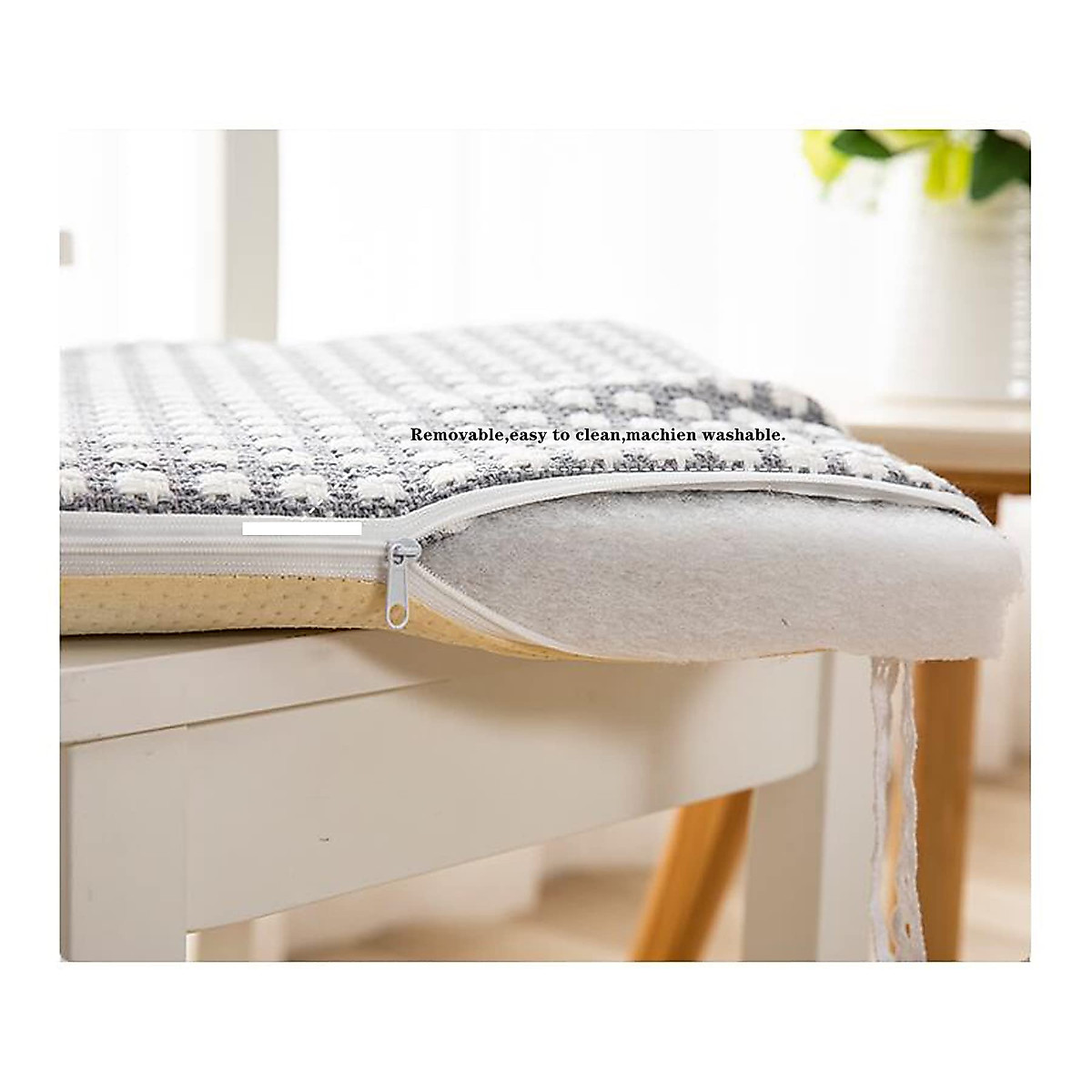 Chair Pad with Ties for Dining Chair Set of 4 Linen Thick Square Chair Cushions Non Slip Seat Cushion for Kitchen Living Room Office Chair Decor Washable (16x16x1.6 inch, Grey)