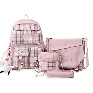 SodaMeow Kawaii Backpack with Pins and Accessories Kawaii Backpack Set Cute Aesthetic Backpack Kawaii Work Supplies (Pink)