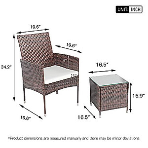 Recaceik, 2 upholstered top Dining （Brown） Patio, 3 Piece Set Outdoor Space-Saving Rattan Glass Tables and Chairs