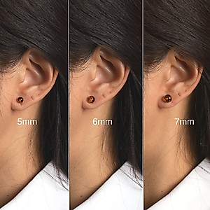 Peora Genuine Baltic Amber 6mm Ball Stud Earrings 925 Sterling Silver, Rich Cognac Color, Friction Backs