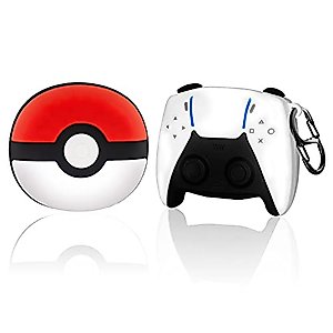 [2 Pack] TOLUOHU Case for Samsung Galaxy Buds 2(2021)/Galaxy Buds Live(2020)/Galaxy Buds Pro(2021),3D Cute Cartoon Kawaii Funny Fashion Shockproof Soft Silicone Cover with Keychain(Cute Ball+PS5)
