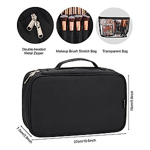 Makeup Brush Bag, Makeup Brush Organizer Cosmetic Bags Makeup Artist Case with Belt Strap Holder Multi functional Cosmetic Bag Makeup Handbag for Travel & Home Gift (Black)