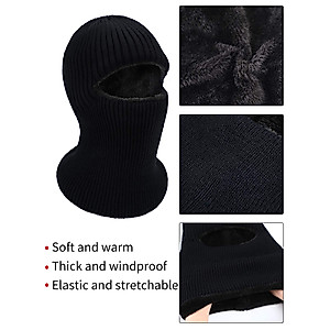 Winter Ski Mask for Men Knitted Full Face Mask Balaclava Hats 1 Hole Winter Ski Mask Fleece for Men Women Favors (Black, Medium)
