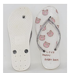 Love Happy Every Day Women's Fashion Summer Beach Flip Flops Clear Jelly Bear Pattern Home Travel Comfy Slippers Sandals (7, White, numeric_7)