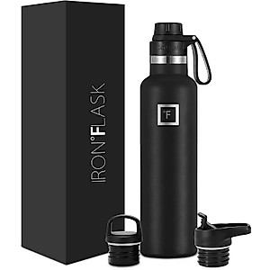 IRON °FLASK Sports Water Bottle - 24 Oz - 3 Lids (Narrow Spout Lid) Leak Proof, Durable Vacuum Insulated Stainless Steel - Hot & Cold Double Walled Insulated Thermos - Mothers Day Gifts