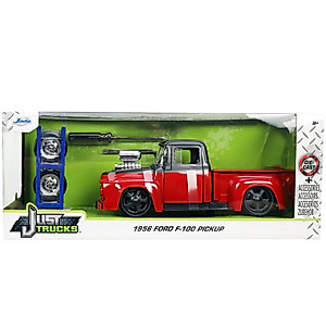 Jada Toys Just Trucks 1:24 1956 Ford F-100 Pickup Truck Red/Dark Gray with Tire Rack