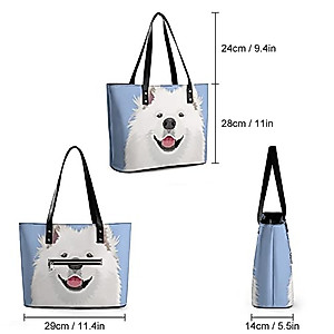 Womens Handbag Samoyed Buddy Dog Leather Tote Bag Top Handle Satchel Bags For Lady