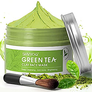 SHVYOG Green Tea Face Mask, Antioxidant Green Tea Clay Mask with Volcanic Mud, Deep Cleansing & Moisturizing & Hydrating Clay Facial Mask for Pores, Blackheads, Wrinkles, Dirts