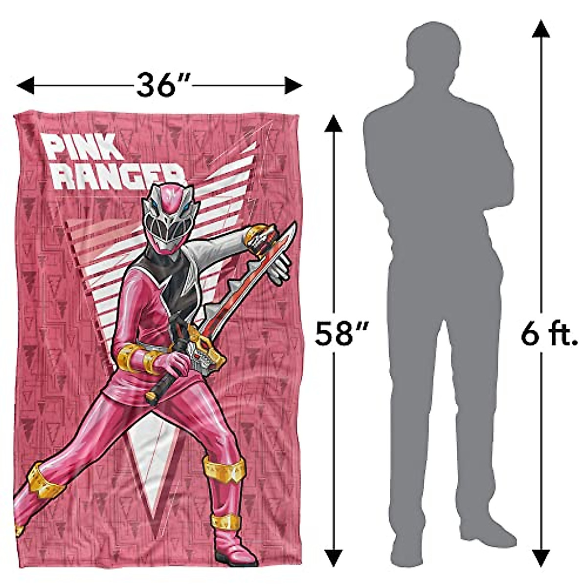 Power Rangers: Dino Fury Blanket, 36"x58" Pink Ranger Character Silky Touch Super Soft Throw Blanket