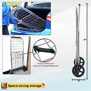 Wellmax WM99024S Grocery Utility Shopping Cart, Easily Collapsible and Portable to Save Space and Heavy Duty, Light Weight Trolley with Rolling Swivel Wheels