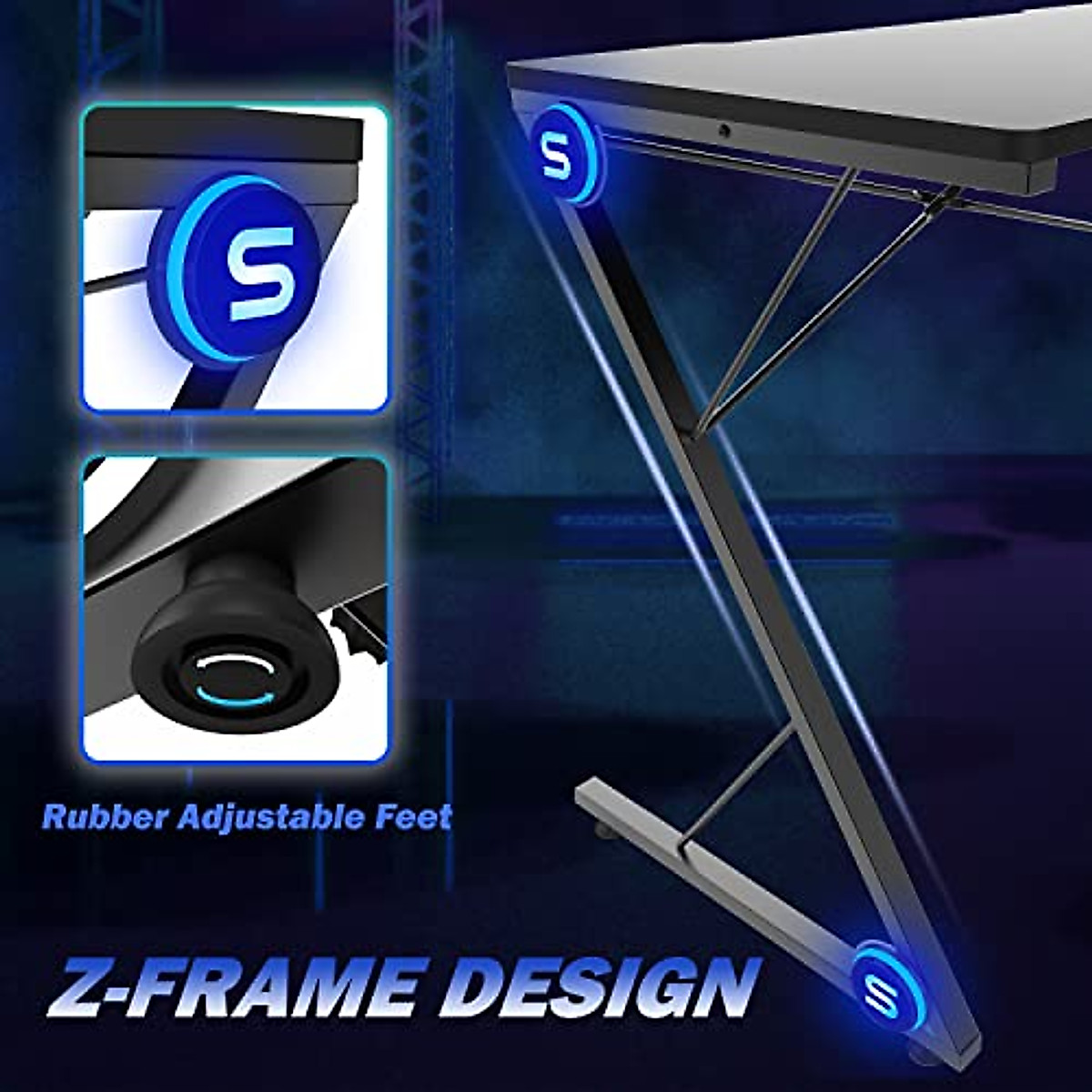 SMUG LED Lights, 40 Inch Simple Style, Home Study Desk, Modern Computer Game Table, Office Writing Workstation, Black