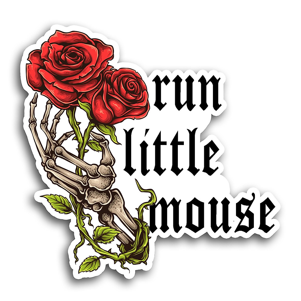 Run Little Mouse Sticker Black Rose Kindle Skeleton Haunting Adeline Hunting Adeline Dark Romance Booktok Bookish Book Lover Vinyl Die Cut Sticker for Car Laptop Phone Water Bottle (Customize Size)
