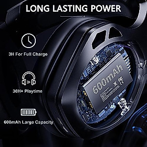 Tatybo Wireless Gaming Headset for PS4, PS5, PC - 2.4GHz Gaming Headphones with Detachable Noise Canceling Microphone, 30-Hr Battery Gaming Headsets for Laptop, Switch, Mac