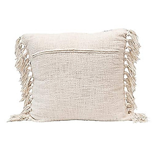 Creative Co-Op Stonewashed Cotton Blend Ogee Pattern & Tassels, Blue & Cream Color Pillow