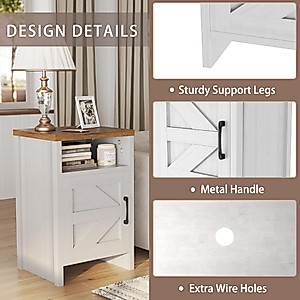 JUMMICO Farmhouse Nightstand, Modern Bedside Table with Barn Door and Shelf, Rustic End Table Side Table for Bedroom, Living Room (2, White)