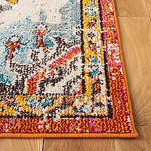 Safavieh Madison Collection 3' x 5' OrangeLight Blue MAD484P Boho Chic Medallion Distressed Non-Shedding Living Room Bedroom Entryway Accent Rug