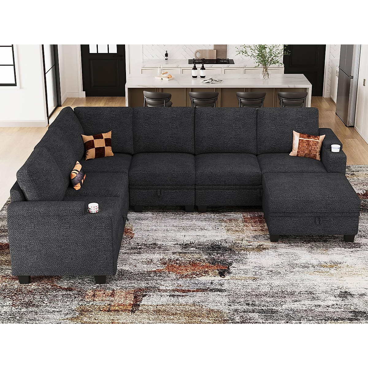 Belffin Modular Sectional Sofa with Storage, L Shaped Sectional Couch with Chaise. Convertible Corner Sectional Couch for Living Room. Dark Gray Couch.