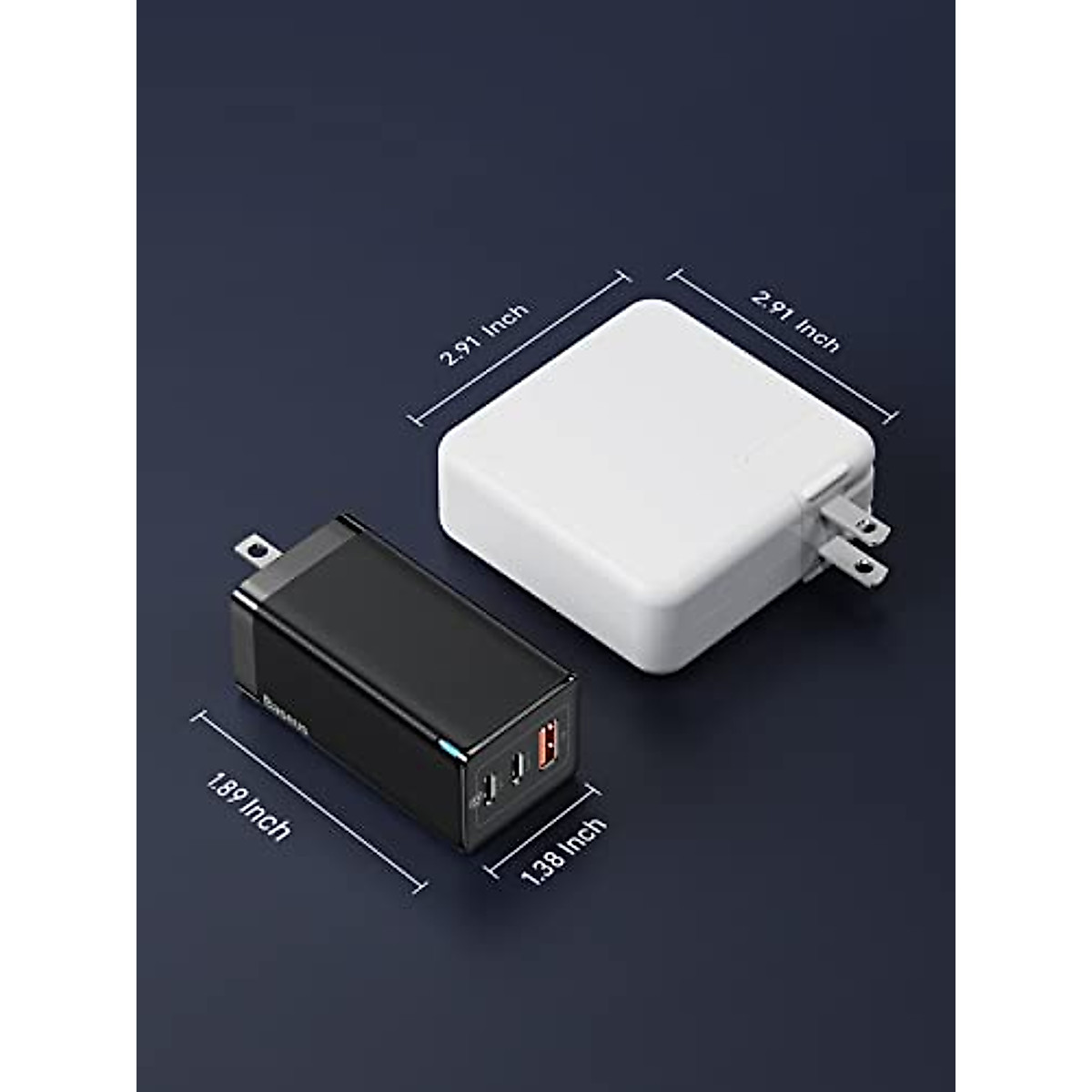 Baseus USB C Charger, 65W 3 Port Foldable USB C Wall Charger, Fast PD GaN Charger for iPhone 14/14 pro/13 Pro/13 Pro Max/SE/Mini/11/XR/XS, Steam Deck, Samsung S22+/S22, MacBook, iPad, Pixel 6, Black